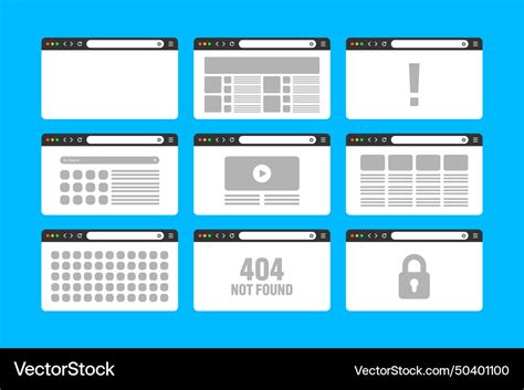 Web Browser Window Pages Layout With Toolbar Vector Image