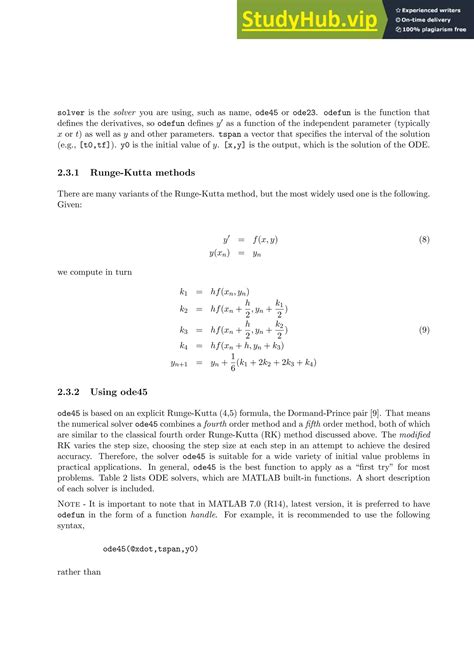Applications Of MATLAB Ordinary Differential Equations ODE PDF