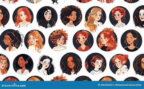Curly Girls Characters Avatars Set Young Women Face Portraits In
