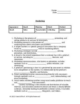 Marketing Quiz Worksheet By Oasis EdTech TPT