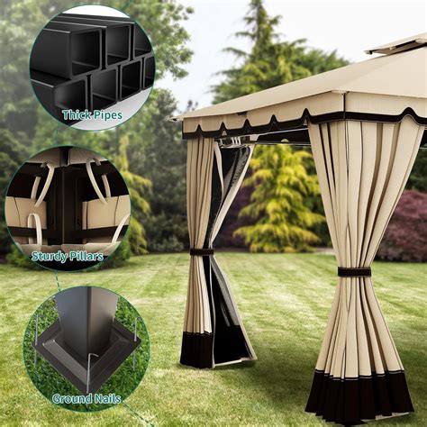 Yitahome 10x12ft Outdoor Double Roof Gazebo With Netting And Curtains