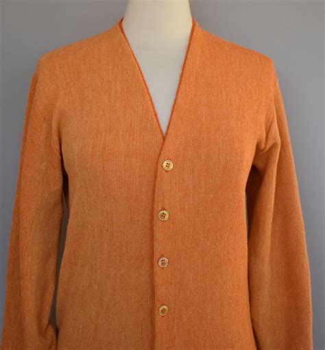 Vintage 70s Orange Cardigan Golf Sweater Shop Thrilling