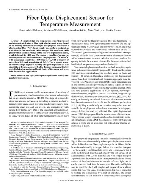Pdf Fiber Optic Displacement Sensor For Temperature Measurement