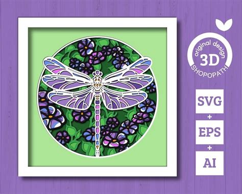3d Layered Dragonfly Svg Pdf Eps Dragonfly Shadow Box Dragonfly 3d