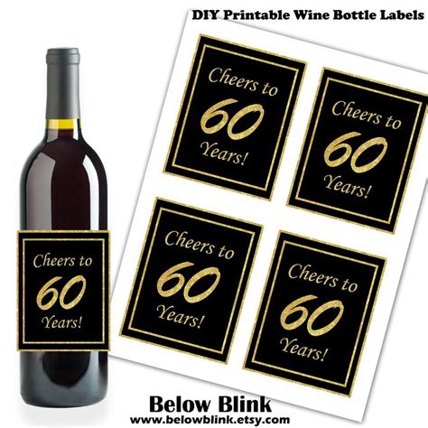 60th Birthday Wine Bottle Labels Cheers To 60 Years Wine Etsy Canada