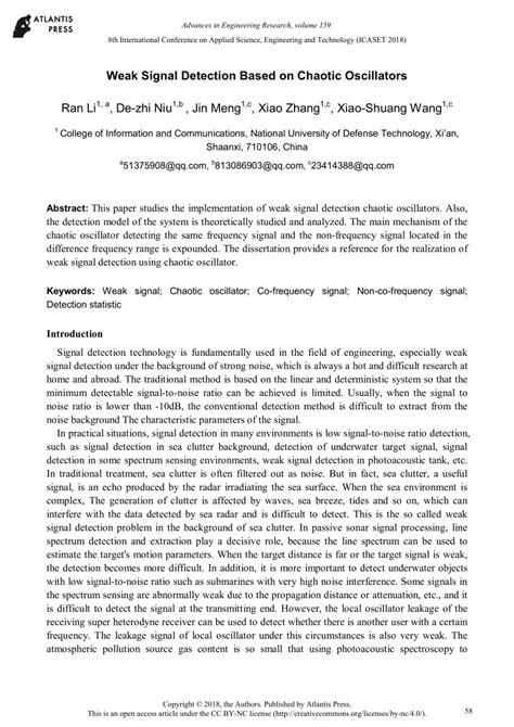 Pdf Weak Signal Detection Based On Chaotic Oscillators