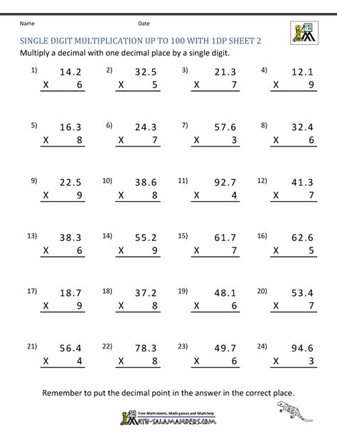 Decimal Multiplication Worksheets Printable Worksheet For Ad