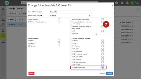 create and manage custom fields for actions perfony