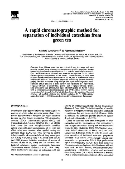 Pdf A Rapid Chromatographic Method For Separation Of Individual Catechins From Green Tea