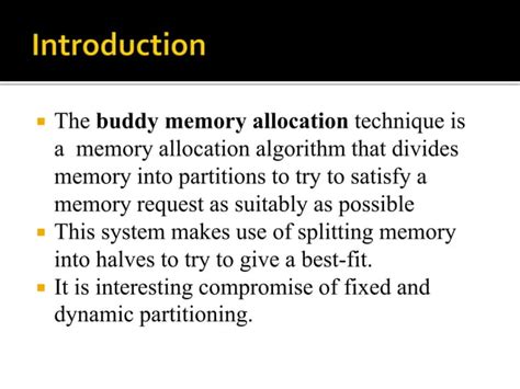 Buddy Memory Allocation System Pptx Data Storage And Warehousing