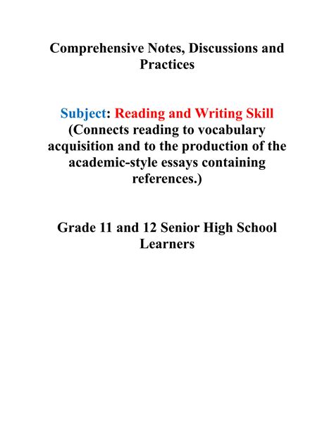 Solution Reading And Writing Skill For Senior High School Grade Humss