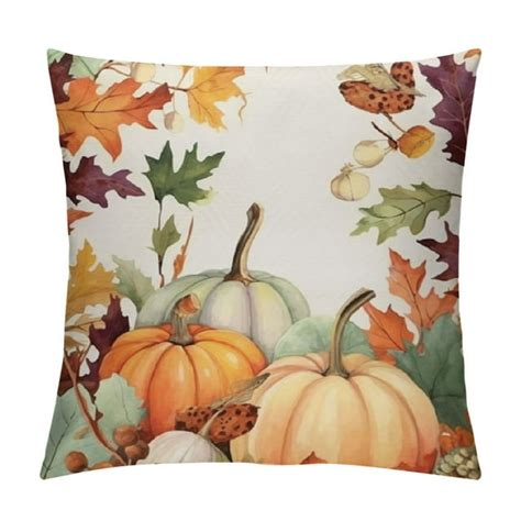 Nawypu Fall Pillow Covers Orange White Pumpkin Fallen Leaves Decorative