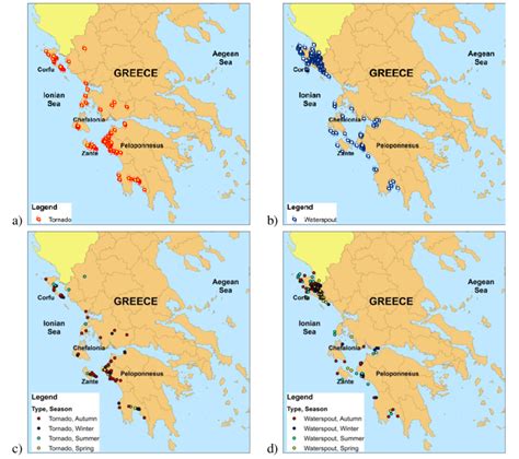 Annual Spatial Distribution Of Tornadoes A And Waterspouts B Along Download Scientific