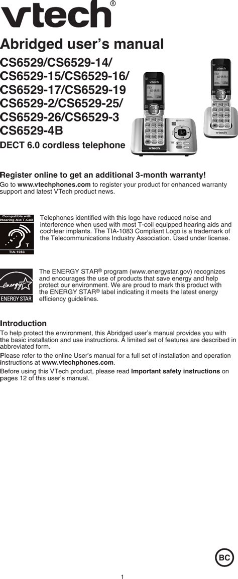 Vtech Dect Cs B Users Manual