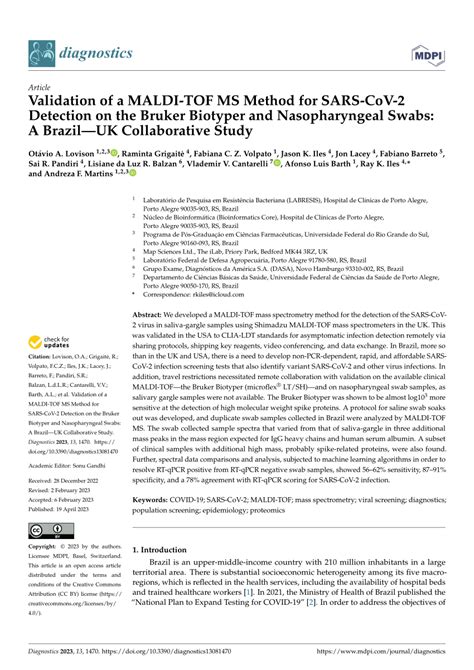 pdf validation of a maldi tof ms method for sars cov 2 detection on