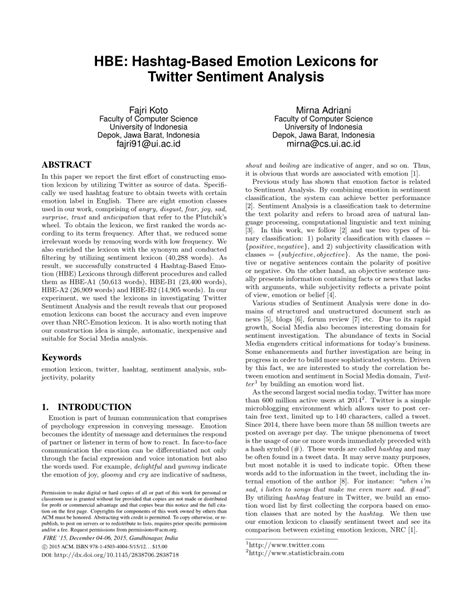 Pdf Hbe Hashtag Based Emotion Lexicons For Twitter Sentiment Analysis