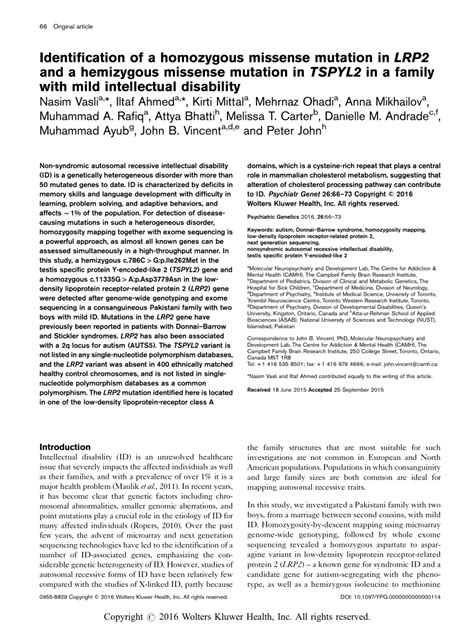 Pdf Identification Of A Homozygous Missense Mutation In Lrp2 And A