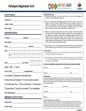 Fillable Online Participant Registration Form Logan Qld Gov Au Fax