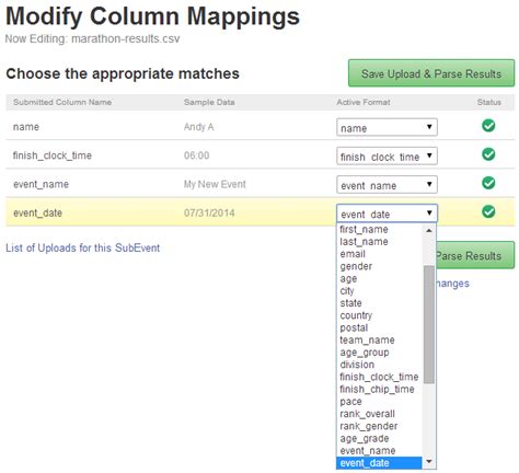 Edit Column Mapping Results