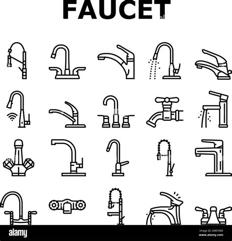 Faucet Water Sink Tap Bathroom Icons Set Vector Stock Vector Image And Art Alamy