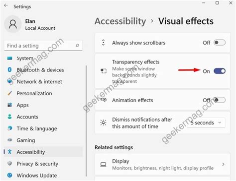 how to enable and disable transparency effect in windows 11 pc