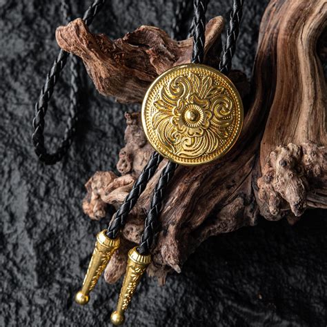 Wedding Bolo Tie Satin Gold Bolo Tie With Leather Cord Wedding Bolo