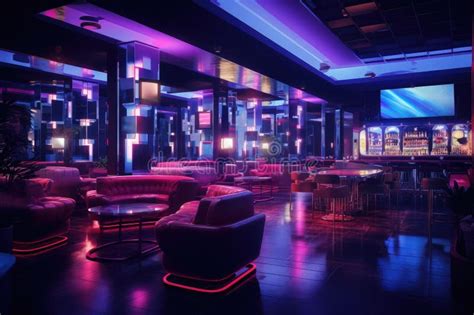 Interior Of A Night Club With Neon Lights 3d Render Colorful Interior