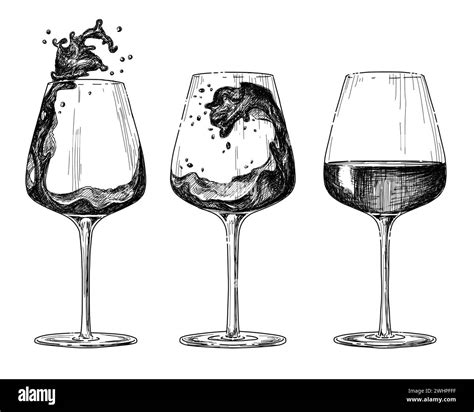 Sketch Ink Graphic Wine Glass Vector Draft Silhouette Drawing Black