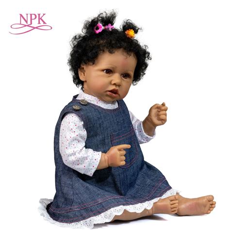 Npk 아프리카 계 미국인 아기 비비 인형 사스키아 리본돌 여아 블랙 스킨 컬러 수루트 헤어 병 젖꼭지 포함 56cm인형 Aliexpress