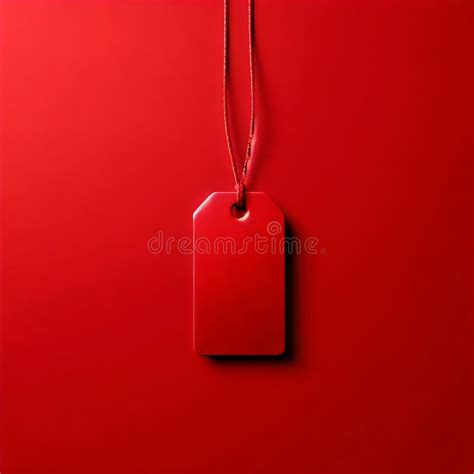 A Blank Red Tag Hanging On A String A Simple Design Perfect For Adding Text Or Images Stock