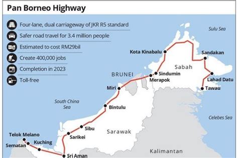 Pan Borneo Highway Sabah Map Pan Borneo Project Works Progressing