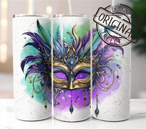 Seamless Mardi Gras Jeweled Mask Design Mardi Gras 20 Oz Skinny