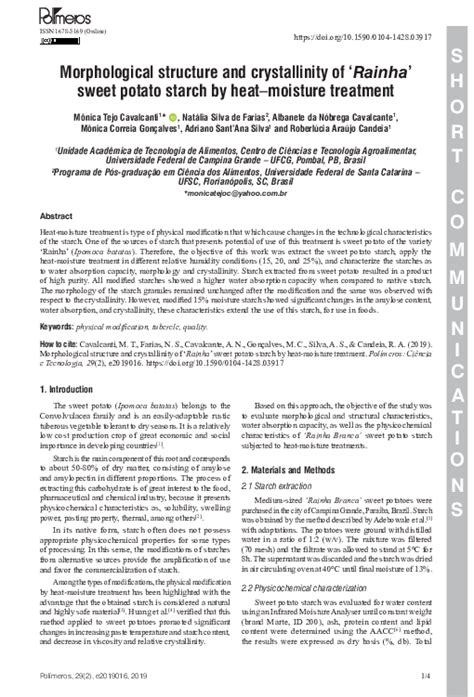 Pdf Morphological Structure And Crystallinity Of ‘rainha Sweet