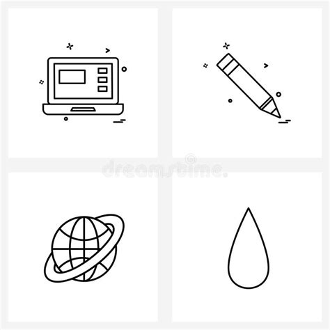 Ui Set Of 4 Basic Line Icons Of Computer Global Tech School World