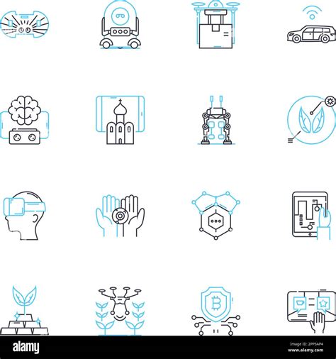 High Tech Advancements Linear Icons Set Robotics D Printing
