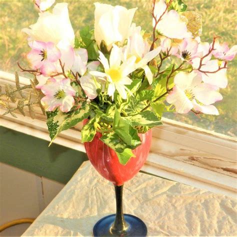 Floral Table Centerpiece Arrangement Wine Glass Hand Crafted Wedding