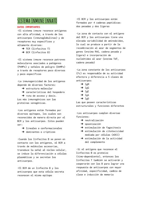 S3 Sistema Inmune Innato SISTEMA INMUNE INNATO DATOS IMPORTANTES El