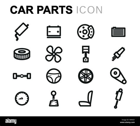 Vector Line Car Parts Icons Set On White Background Stock Vector Image And Art Alamy