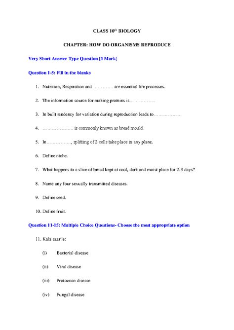 How Do Organisms Reproduce Class Notes Class 10th Biology Chapter