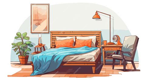 Modern Bedroom Illustration With Bed And Air Conditioner Premium Ai