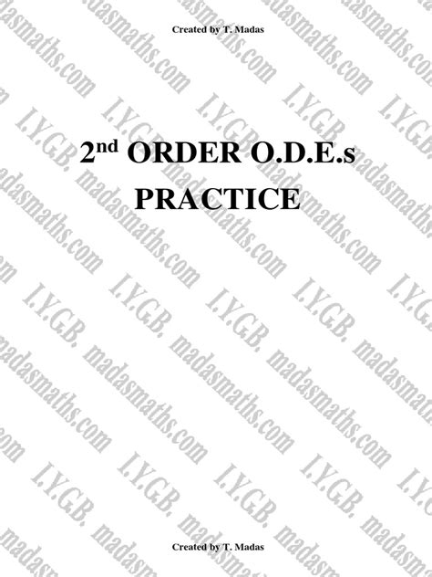 2nd Order Differential Equations Practice Pdf Ordinary Differential