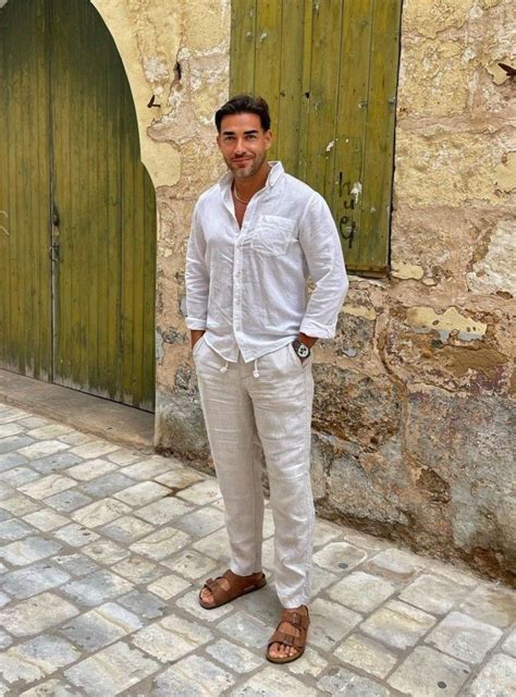 Mens All White Casual White Mens Summer Outfits Mens White Linen