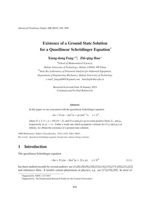 Pdf Existence Of A Ground State Solution For A Quasilinear