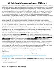 AP Calculus AB Summer Assignment Docx AP Calculus AB Summer Assignment As You