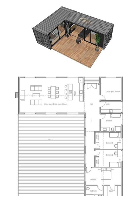 Planos casas contenedores marítimos Container house plans Container