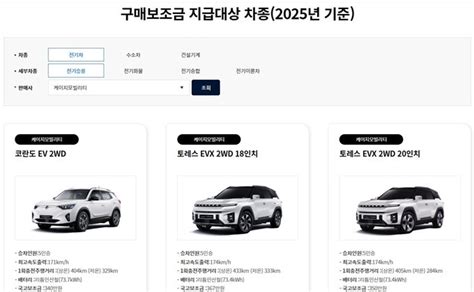 지역별 차종별 전기차 보조금 현황 2025년