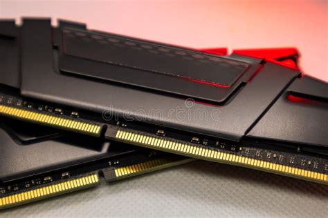 Ddr4 Dram Memory Modules Close Up In Red Light Stock Image Image Of
