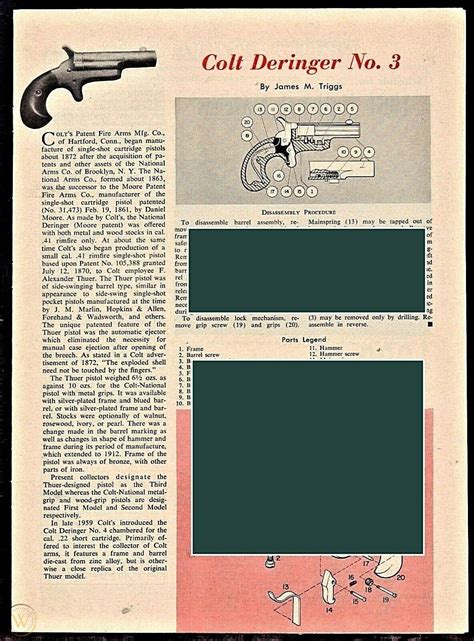 1961 Colt Deringer Derringer No 3 Exploded View Parts List Assembly