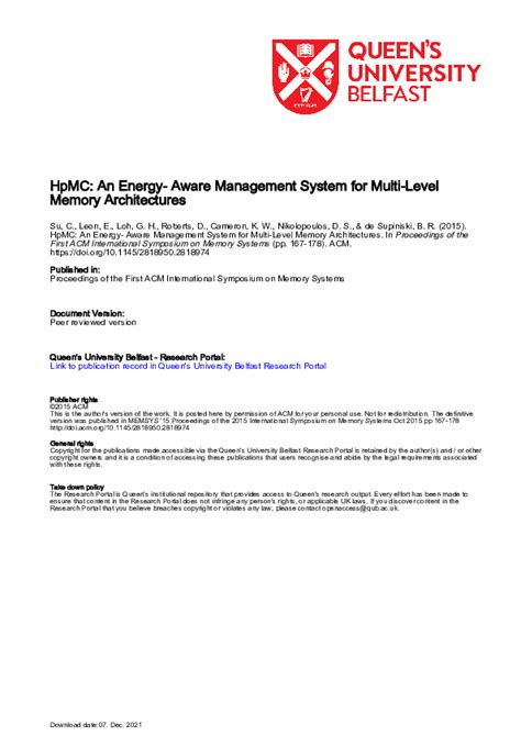 Pdf Hpmc An Energy Aware Management System Of Multi Level Memory Architectures Edgar Leon