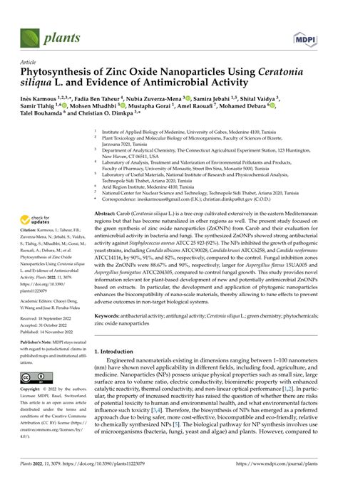 Pdf Phytosynthesis Of Zinc Oxide Nanoparticles Using Ceratonia